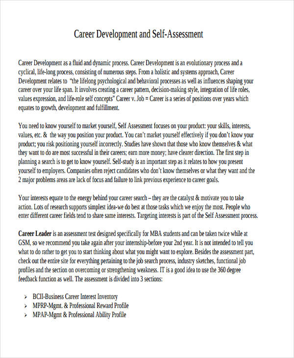 Self assessment Examples 46 Samples In PDF DOC Examples