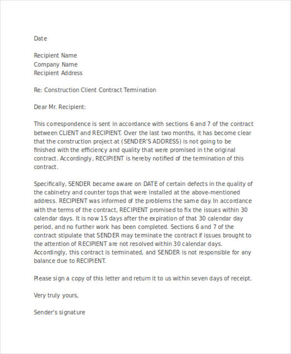 Termination Letter Examples 77 In PDF MS Word Google Docs 