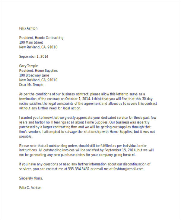 Termination Letter Examples 77 In PDF MS Word Google Docs