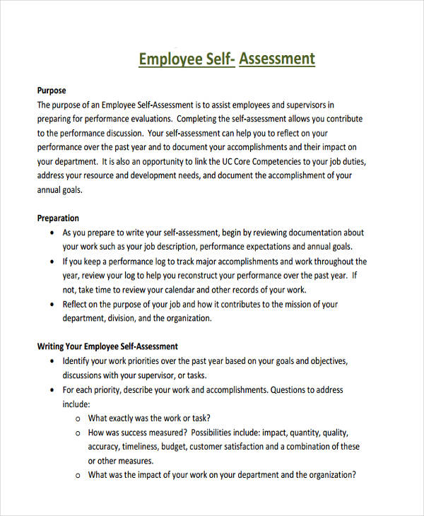 Self assessment Examples 46 Samples In PDF DOC Examples