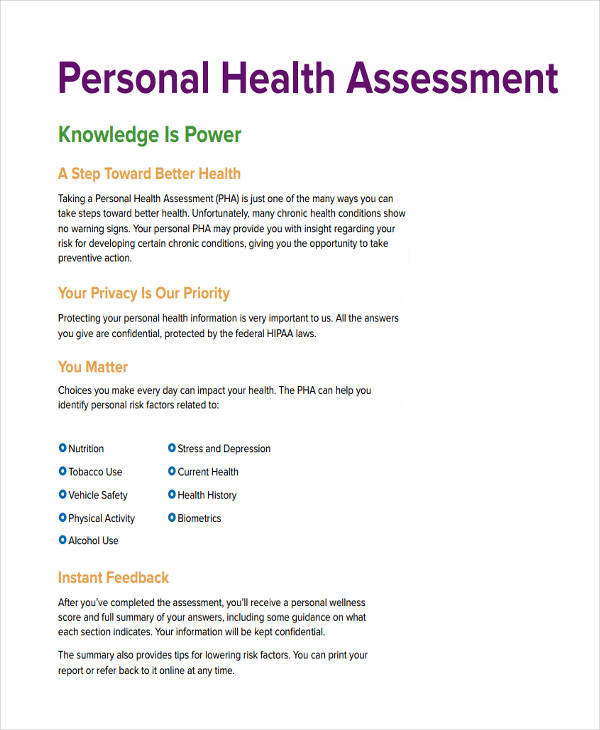 Health Assessment - 36+ Examples, Format, Pdf | Examples