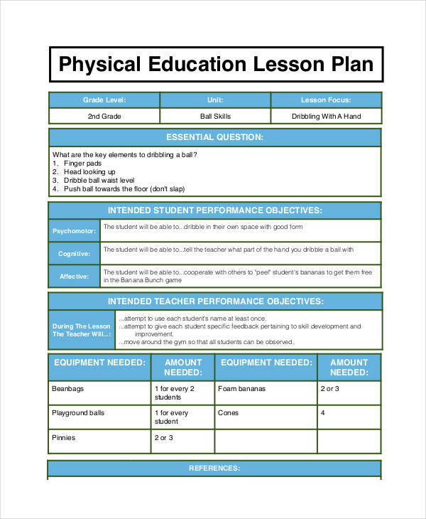Physical Education Lesson Plan Templates Blank Classles Democracy