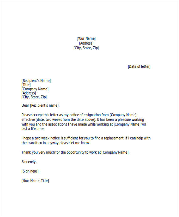 Two Weeks Notice Letter 21 Examples Format Sample Examples
