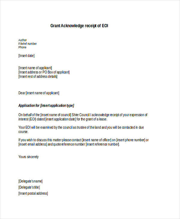 Example Of Acknowledgement Letter