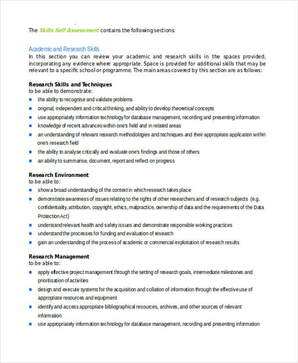 Self assessment Examples 46 Samples In PDF DOC Examples