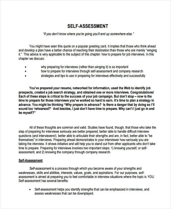 Self-assessment Examples - 46+ Samples in PDF | DOC | Examples