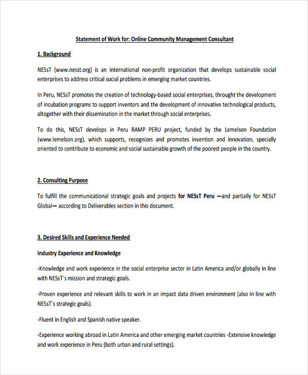 Statement of Work - 32+ Examples, Format, Pdf | Examples