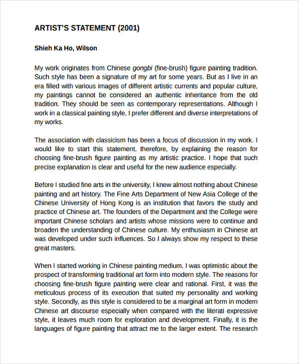 Writing An Artist Statement Template Qartisty