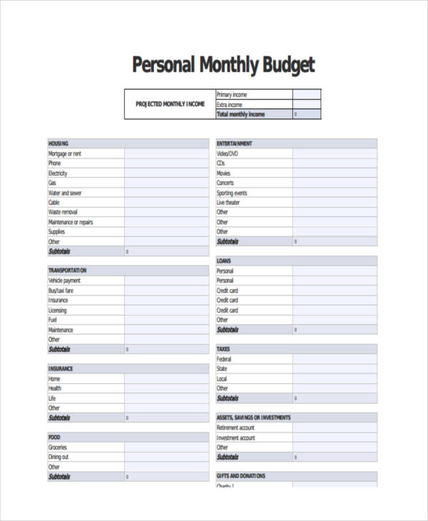 Personal Budget 17 Examples Google Docs Google Sheets Excel Word
