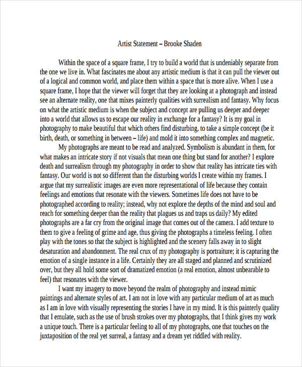 FREE 15 Artist Statement Examples Samples In PDF DOC Examples