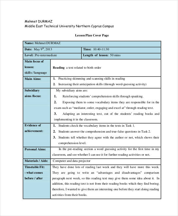 FREE 62 Lesson Plan Examples Samples In Google Docs Word Pages 
