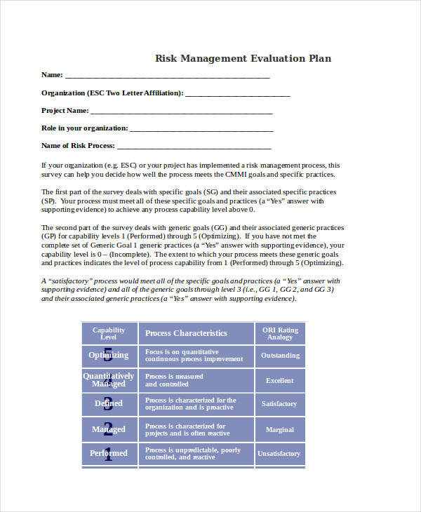 Risk Plan - 31+ Examples, Format, Pdf | Examples