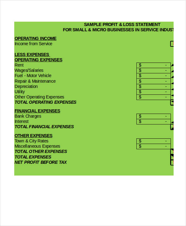 Sample Profit Loss Statement For Small Business Classles Democracy