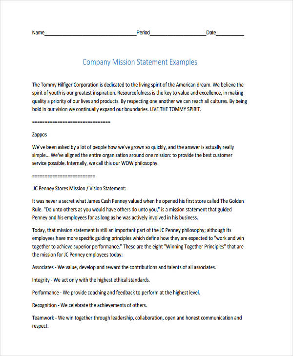 Mission Statement 12 Examples Format Pdf Examples