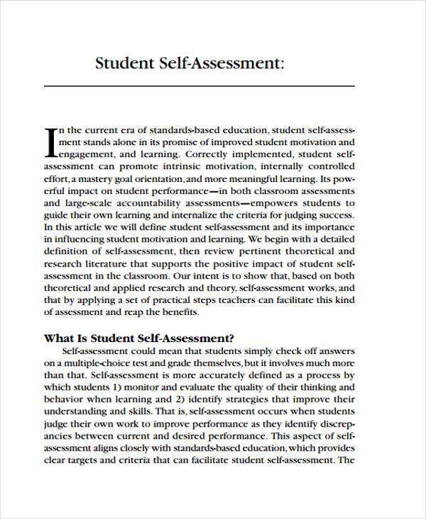 Self Assessment Sample For Students Titoktoktok