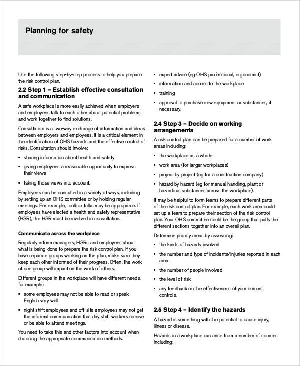 Risk Plan - 31+ Examples, Format, Pdf | Examples