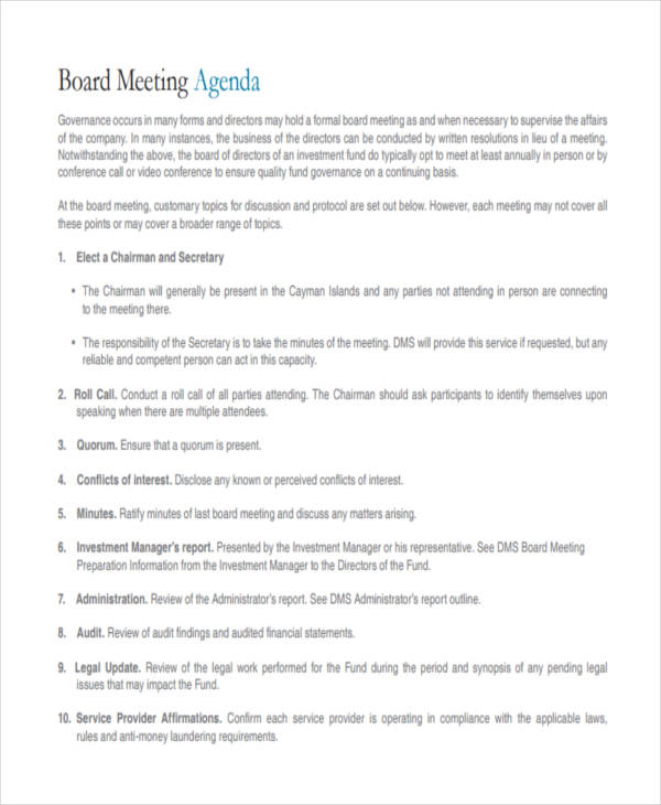 Board Agenda - 9+ Examples, Format, Pdf | Examples