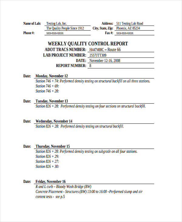 Quality Report - 18+ Examples, Format, Pdf | Examples