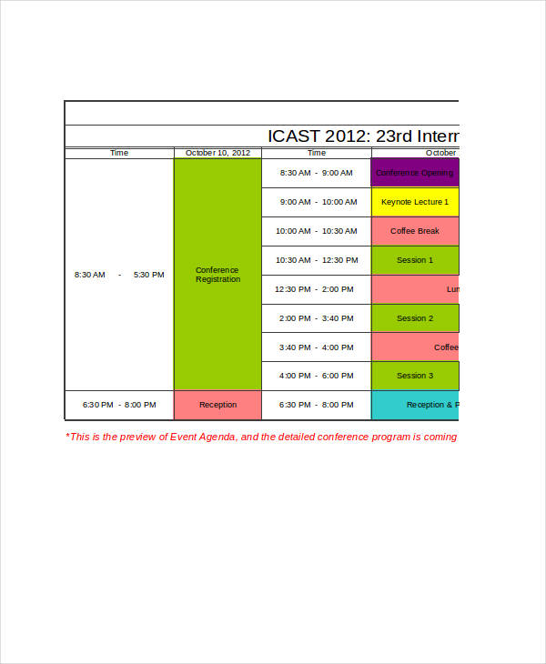 Sample Example Format Templates Conference Schedule Template Excel