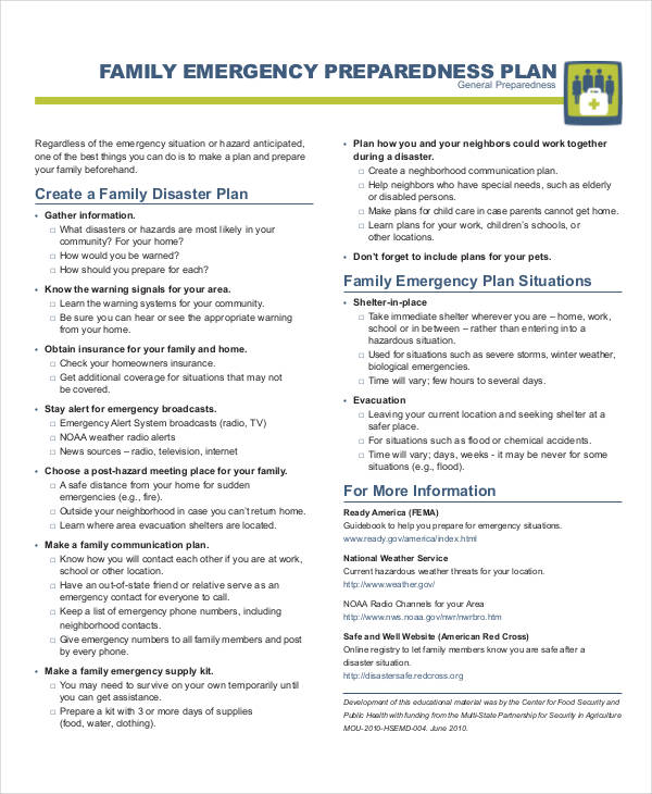 Printable Daycare Emergency Preparedness Plan Template