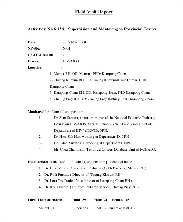 Visit Report - 19+ in PDF | MS Word | Pages | Google Docs | Examples