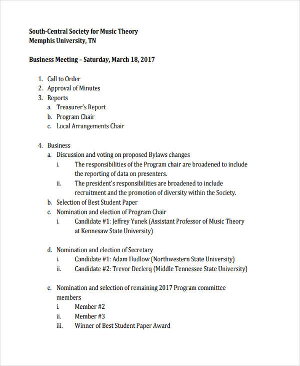 Agenda Sample For Business Meeting Master Of Template Document