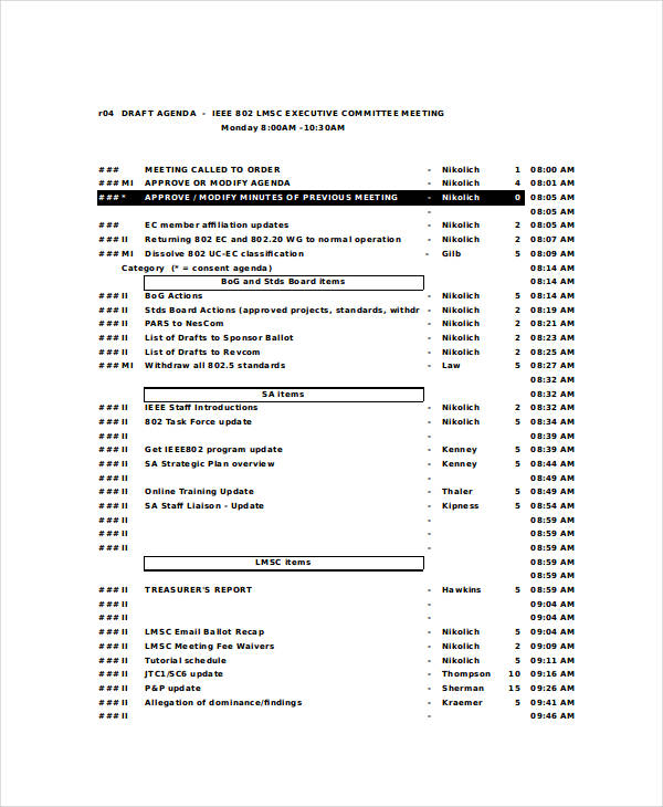 Formal Meeting Agenda Sample Master Of Template Document