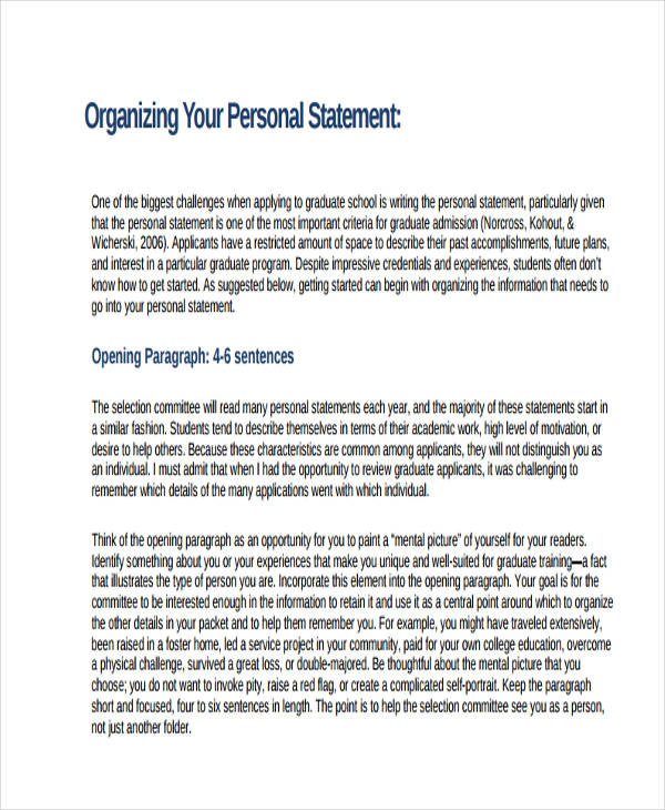 77 Personal Statement Examples MS Word PDF Examples