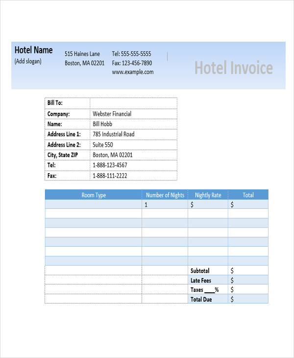 Hotel Invoice Examples - 17+ Samples in Google Docs | Google Sheets ...