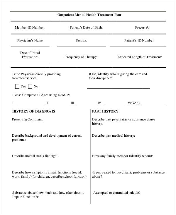 30 Treatment Plan Examples To Download