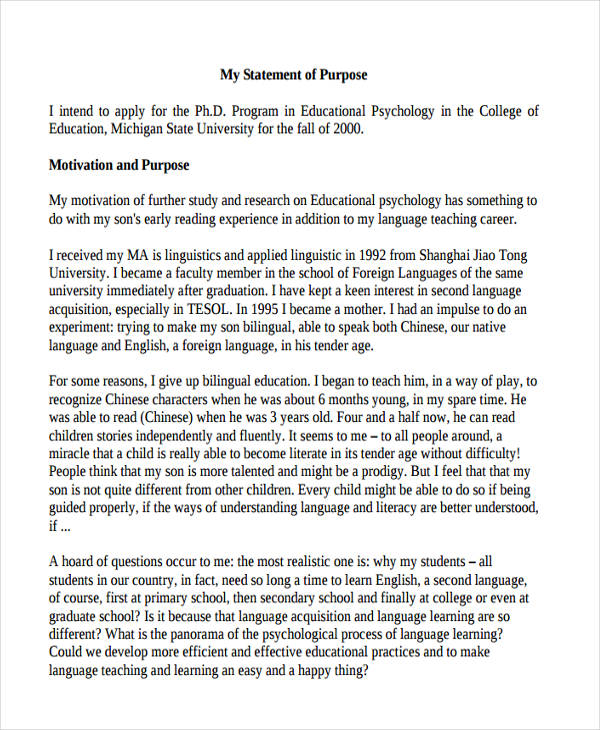  Sample Statement Of Purpose For Phd In Business Administration Ph D 
