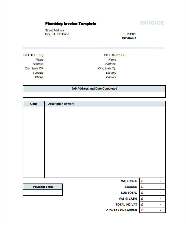 Plumbing Invoice Examples - 8+ Samples in Google Docs | Google Sheets ...