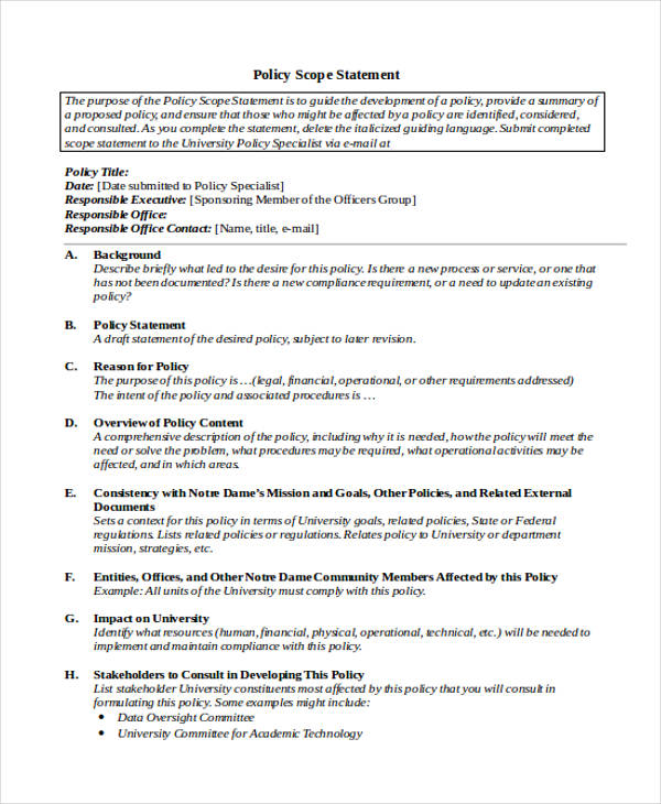 Sample Policy Scope Statement Hot Sex Picture