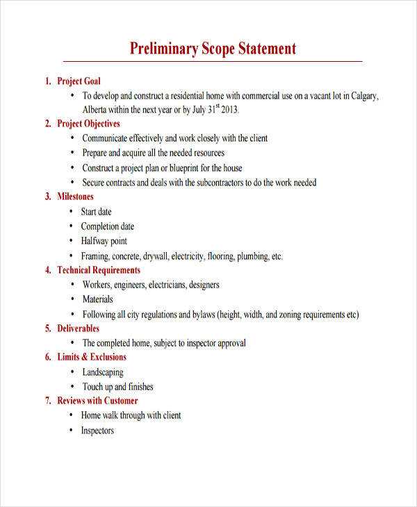 Scope Statement 13 Examples Format How To Develop Pdf