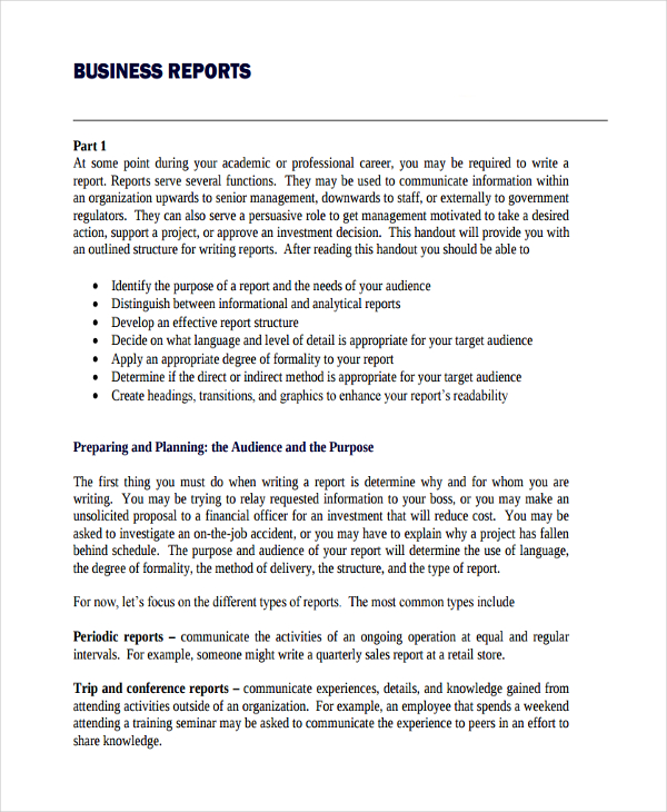 Business Report Examples Business Report Example