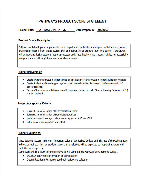Scope Statement 13 Examples Format How To Develop Pdf