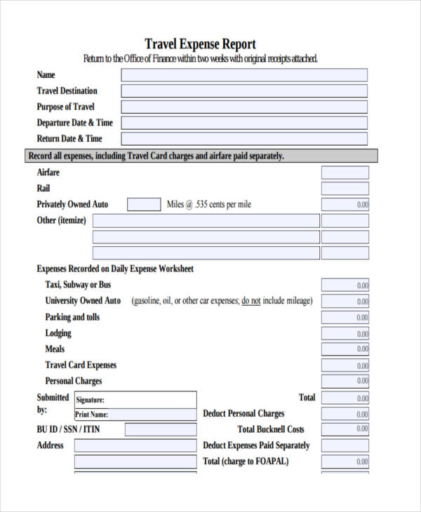 Expense Report Examples 18 In MS Word Pages Google Docs PDF 
