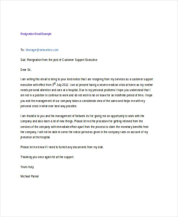 Resignation Email - 27+ Examples, Format, Pdf | Examples