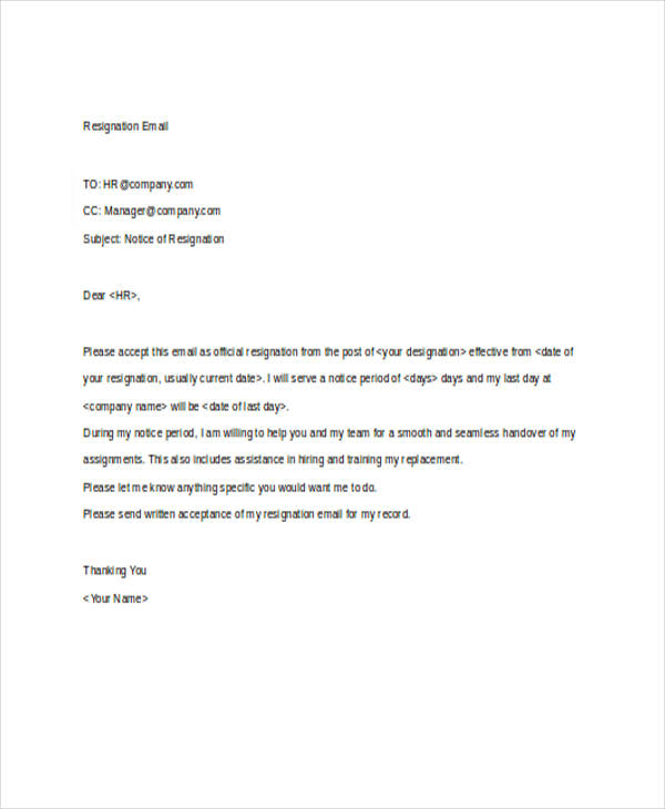 14 Resignation Email Template Free Word Excel PDF Formats 