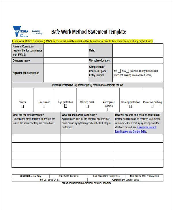 Work Method Statement Template Best Of Document Template