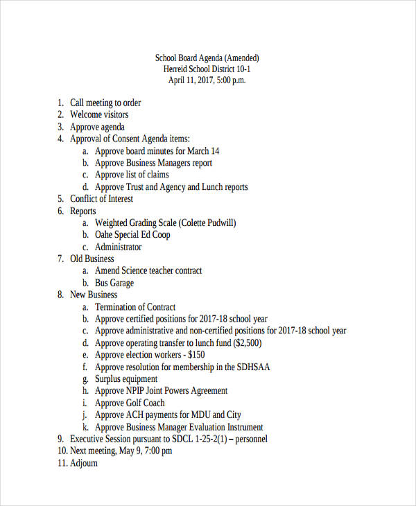 Board Agenda 9 Examples Format Pdf Examples