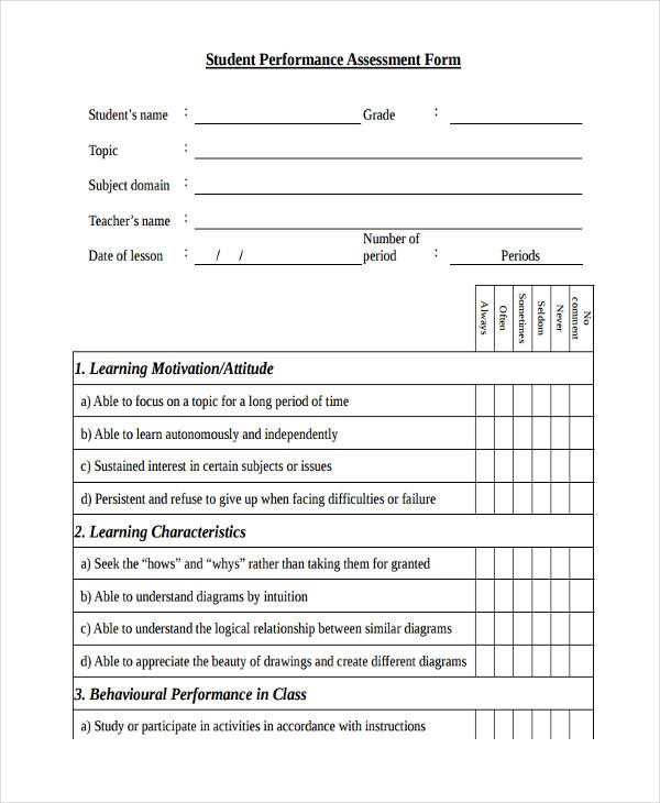 Performance Assessment 19 Examples Format Sample Examples