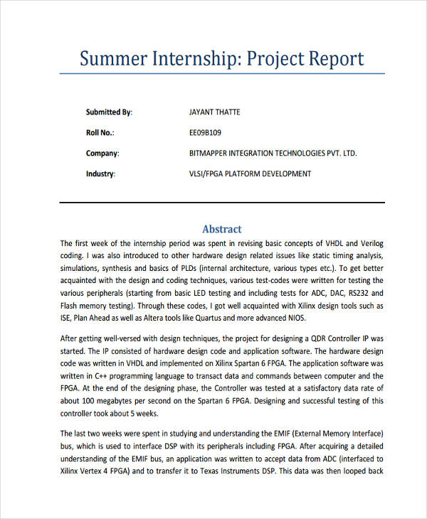 Internship Report Sample Pdf AN ABSTRACT OF THE INTERNSHIP REPORT OF 