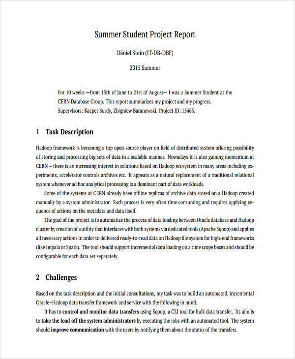 Sample Of A Project Report