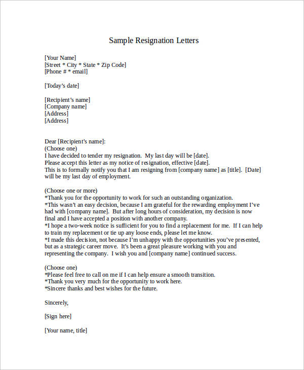 Resignation Notice 7 Examples Format Pdf Examples