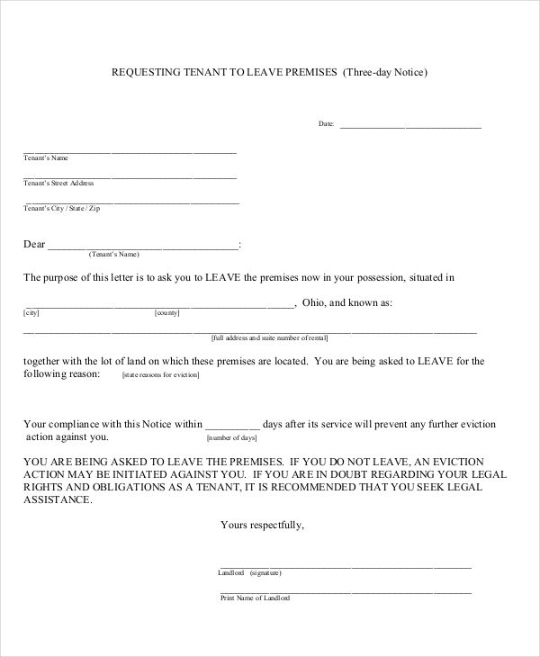 Notice To Quit Letter Sample PDF Template