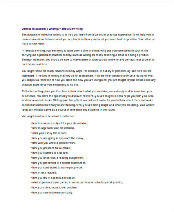 Reflective Writing 4 Examples Format Pdf