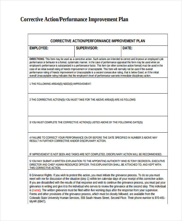 Performance Improvement Plan Examples Format Pdf Examples
