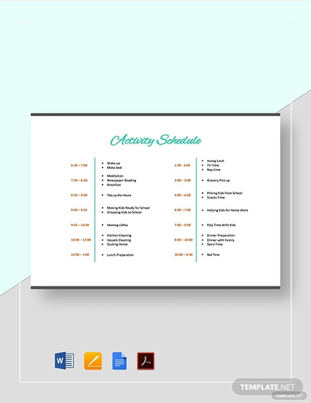 Activity Schedule - 10+ Examples, Format, Pdf | Examples
