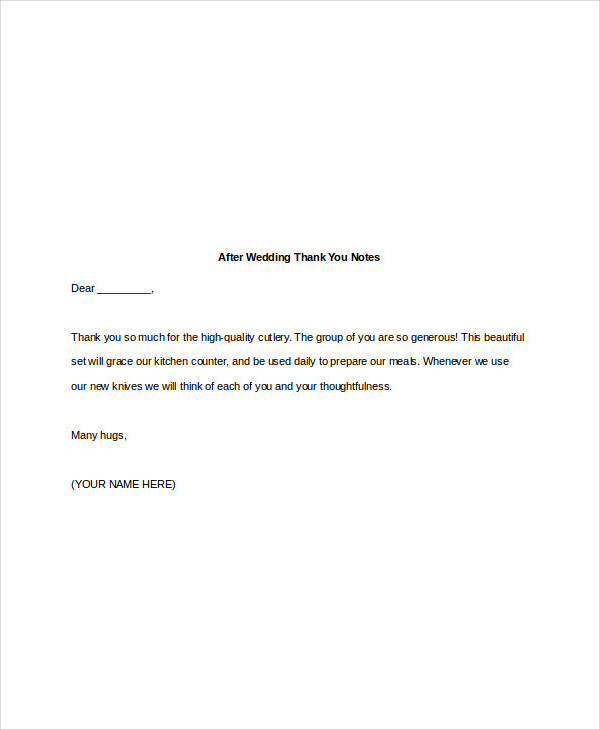 Wedding Thank You Note 4 Examples Format Pdf Examples